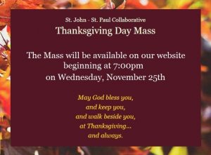 Mass for Thanksgiving Day – St. John – St. Paul Catholic Collaborative
