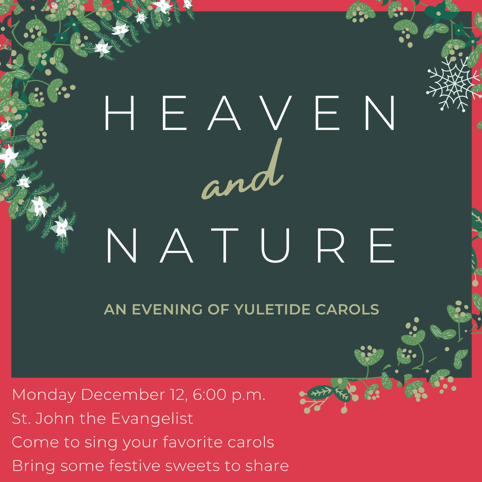 St. John “Carol Sing” – Monday, December 12 at 6:00pm – St. John – St ...